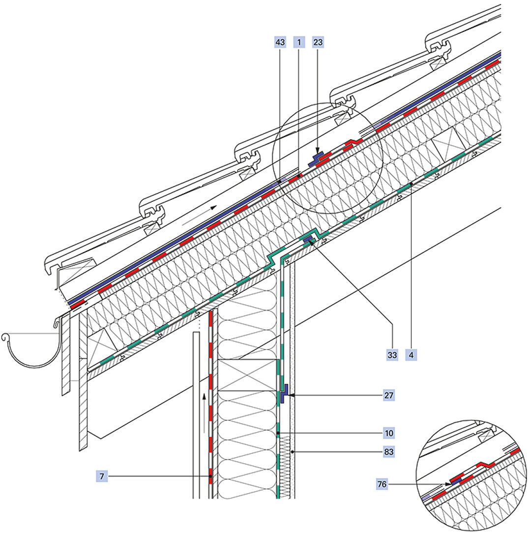 Eaves: Rafter-mounted insulation without eaves block, wood construction ...